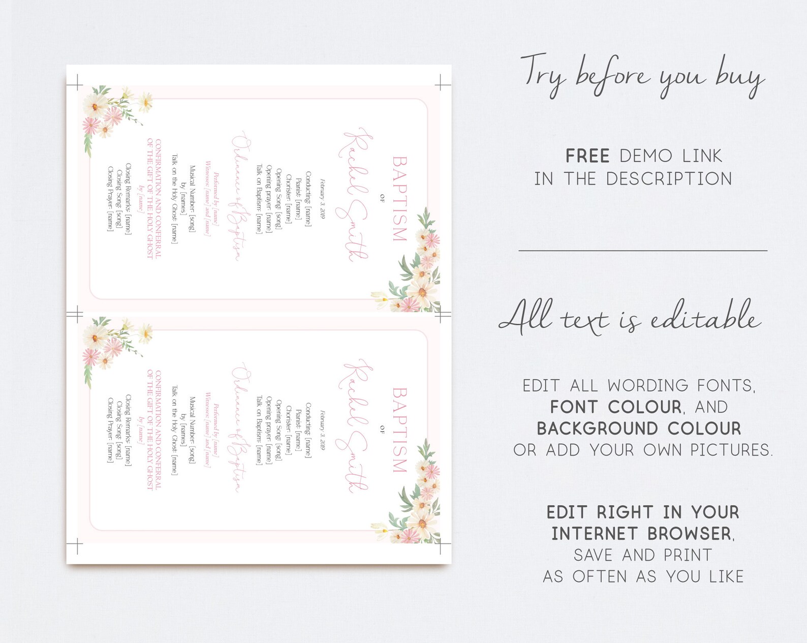 Editable LDS Baptism Program, Poster Baptism, Choose the Right, I Love ...