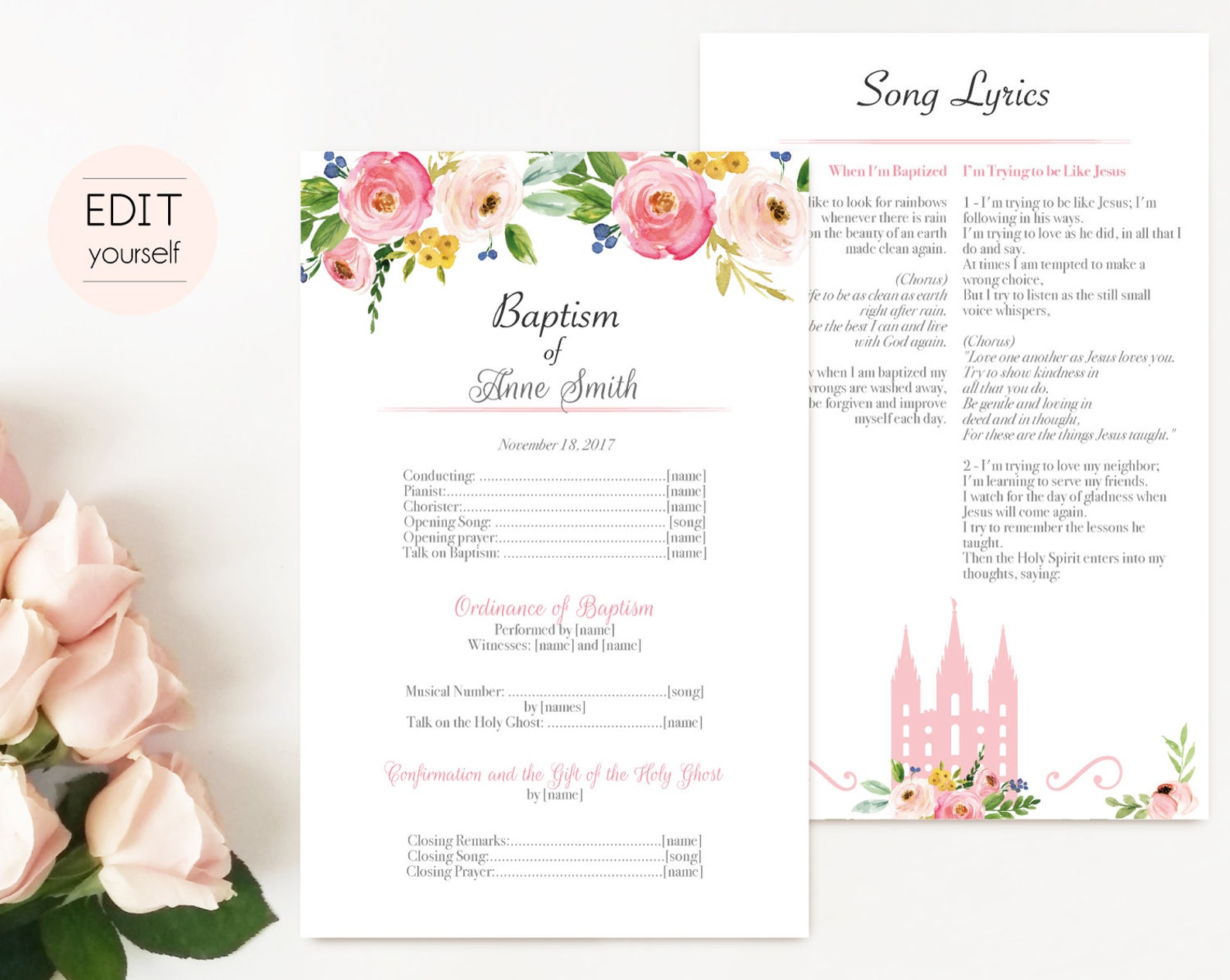 Baptism Program Editable PDF Printable Digital Handout Girl - Etsy
