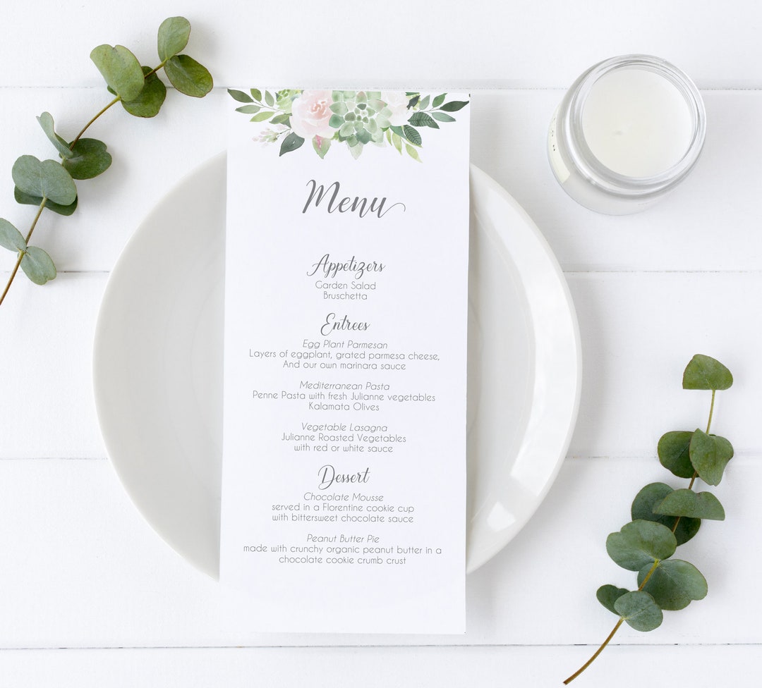 Editable Menu Bridal Shower, Party Menu, Printable Menu, Succulents ...