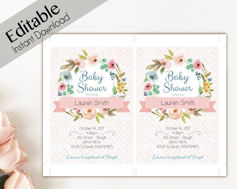 Baby Shower Invitation, Editable PDF, Instant Download, Baby Shower ...