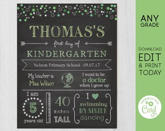 Editable First School Day of School Sign Chalkboard - Etsy