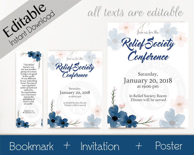 Relief Society Invitation Editable Invitation Editable | Etsy