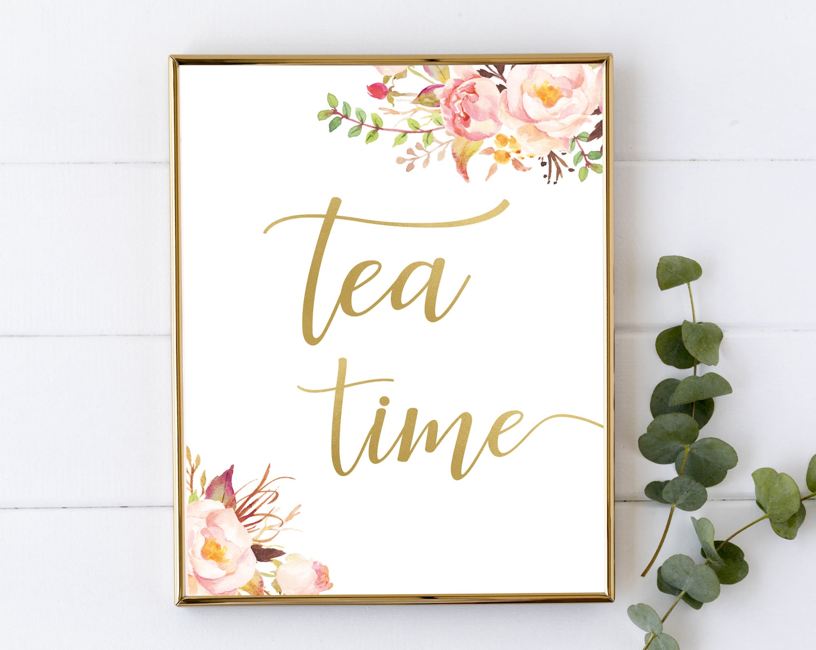Tea Time Sign Printable, Tea Time Sign, Blush Bloom Pink Gold, Floral ...