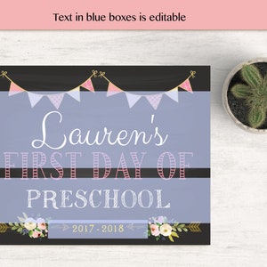 First Day of School / Last Day of School Chalkboard, PDF Editable, Pink ...