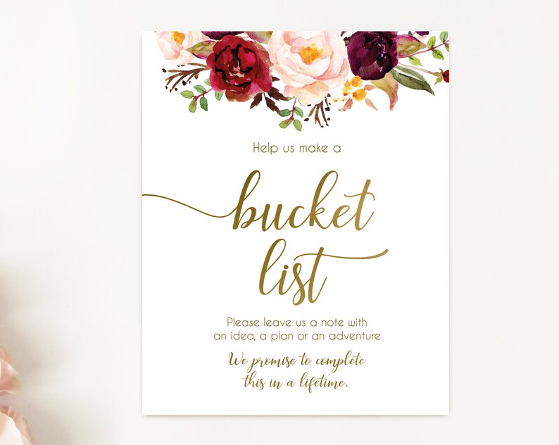 Wedding Bucket List, Bucket List Wedding, Bucket List Guest Book ...