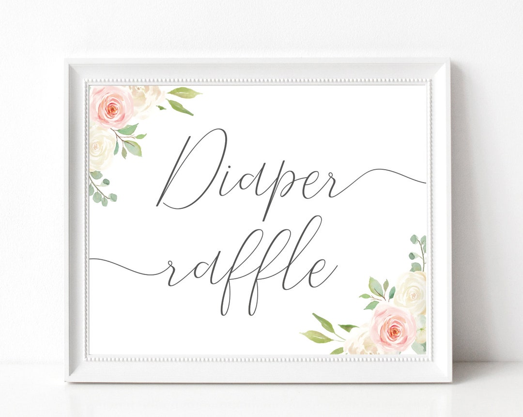 Diaper Raffle Sign, Baby Shower Sign Printable, Romantic Blush Pink ...