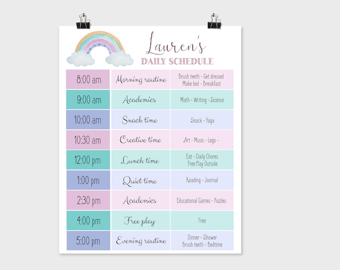 Editable Home School Daily Planner, Kids Customizable Schedule Chart ...