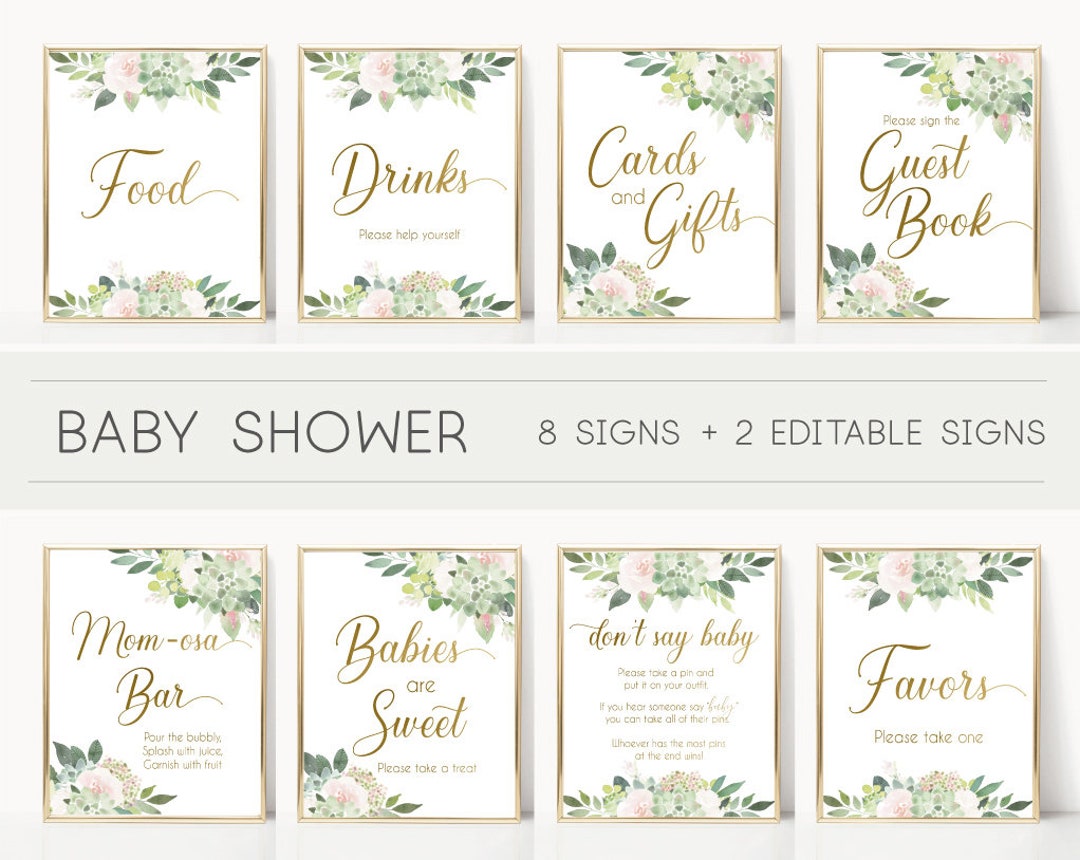 Baby Shower Sign Set, Baby Shower Sign Package Bundle, Baby Succulent ...