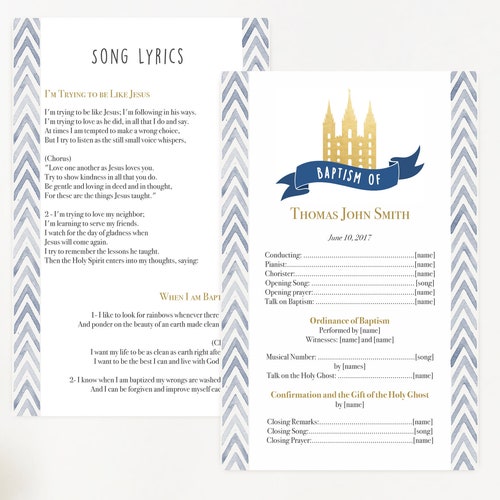 EDITABLE LDS Baptism Program Template Printable Baptism - Etsy