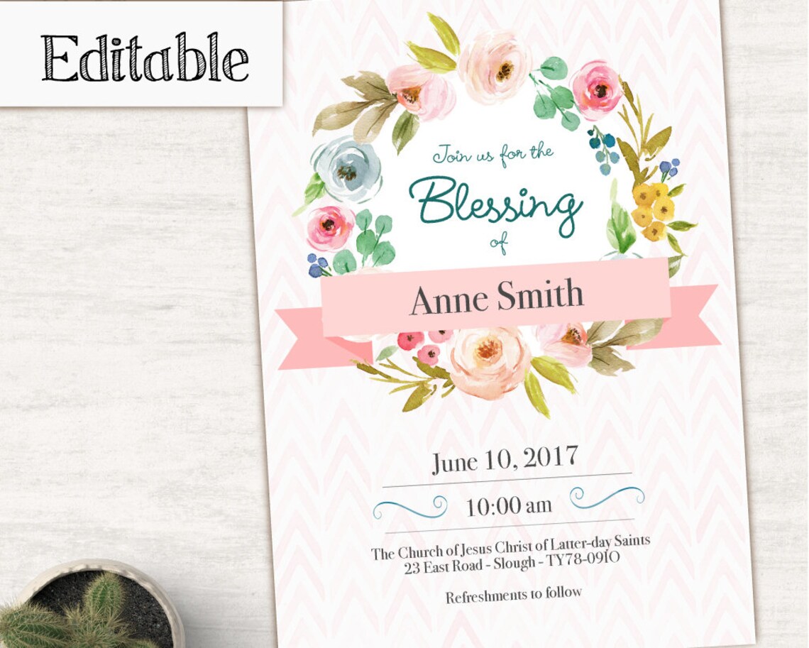 Blessing Invitation Girl Editable File Editable PDF Girl | Etsy