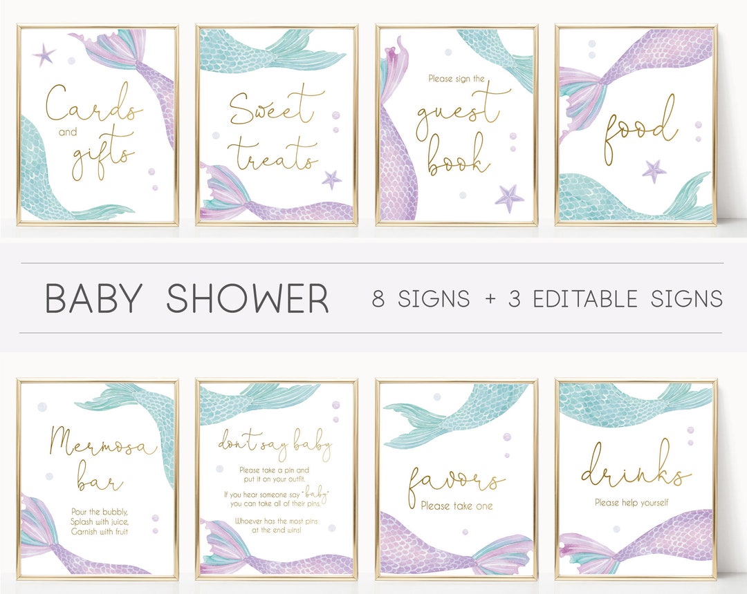 Mermaid Baby Shower Sign, Baby Shower Sign Bundle, Under the Sea ...