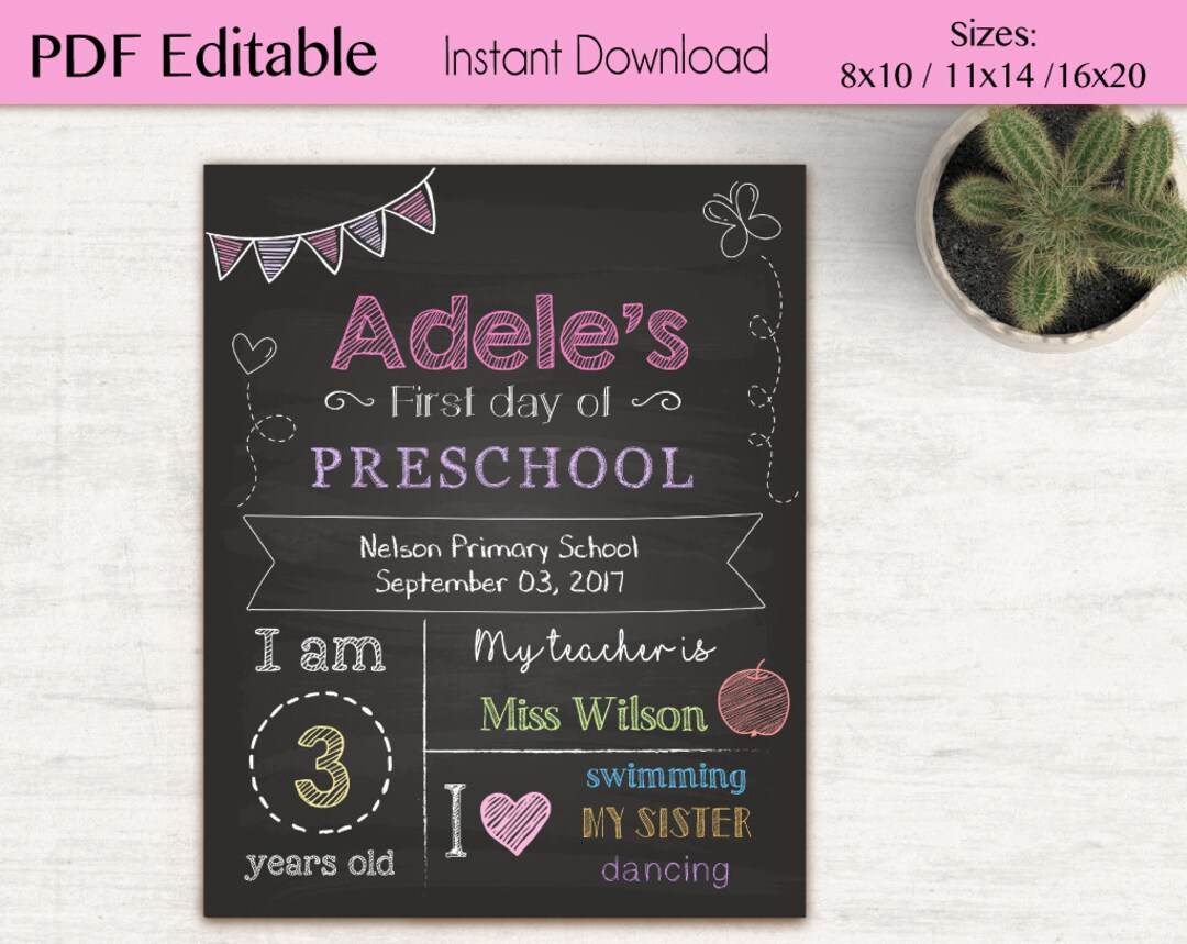 First Day / Last Day of School Chalkboard Print, Editable Text, DIY Art ...