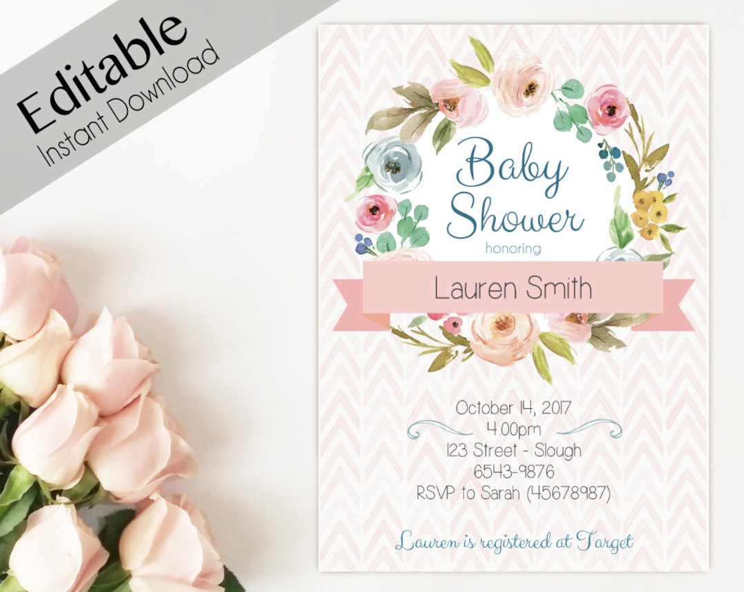 Baby Shower Invitation, Editable PDF, Instant Download, Baby Shower ...