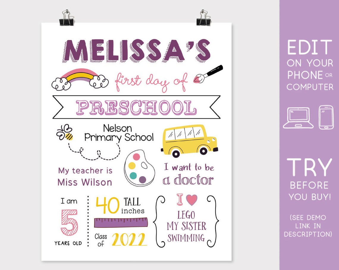 Editable Back to School Sign First/last Day of School Sign - Etsy
