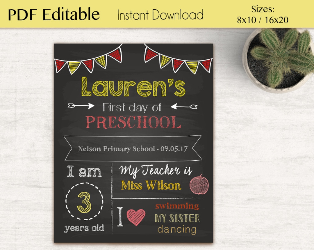 First/last Day of School Chalkboard Print, Editable PDF (8x10, 16x20 ...