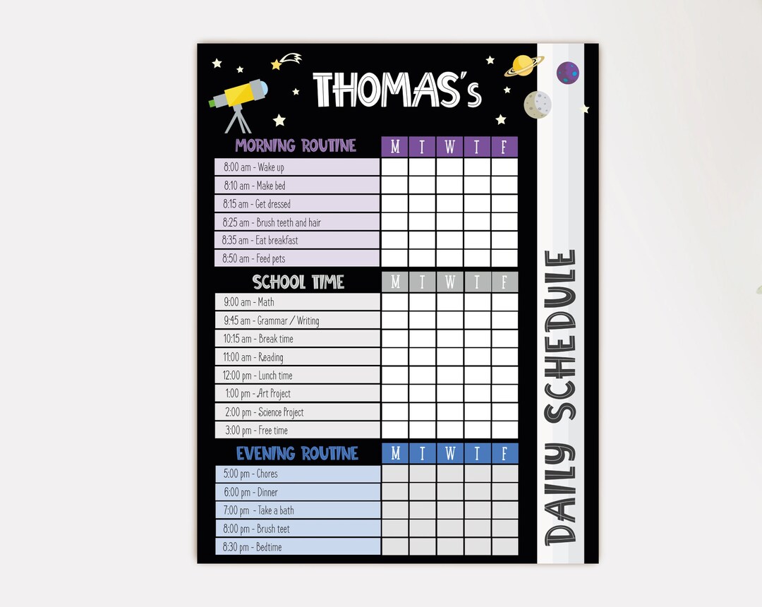 Editable Home School Daily Planner, Kids Daily Task List Chart, Weekly ...