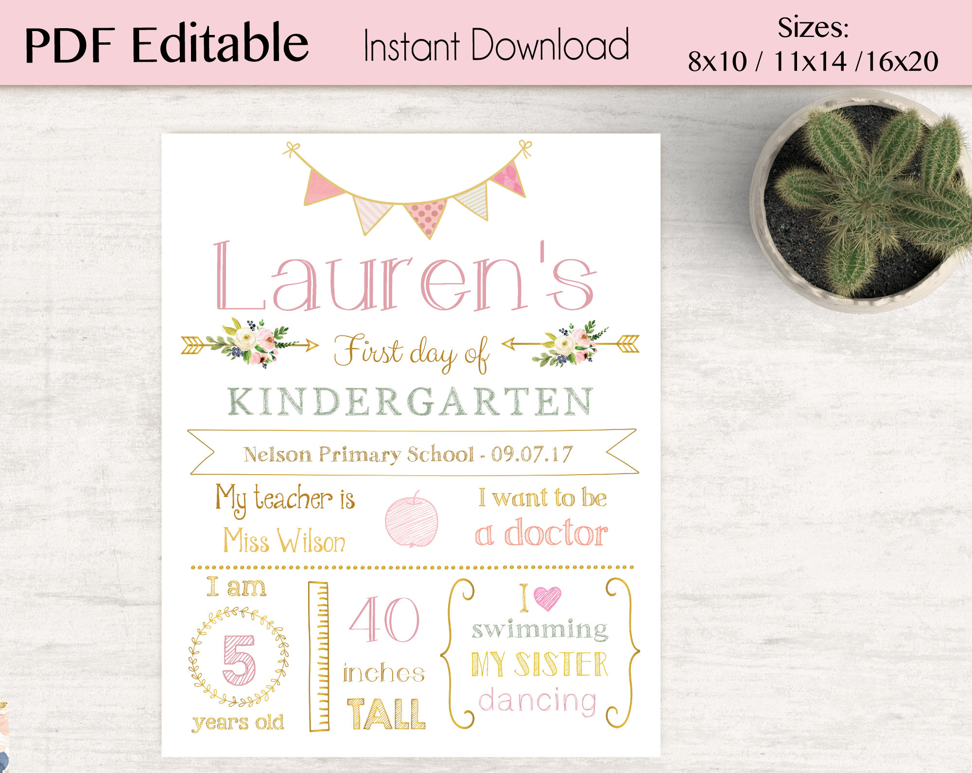 First/Last Day of School Chalkboard Print Editable Text DIY | Etsy