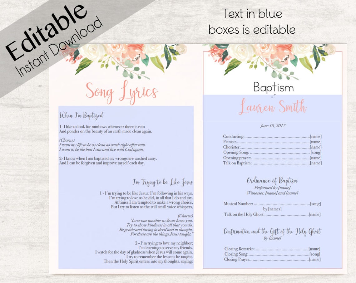 Baptism Program Editable PDF Printable Digital Handout Girl | Etsy
