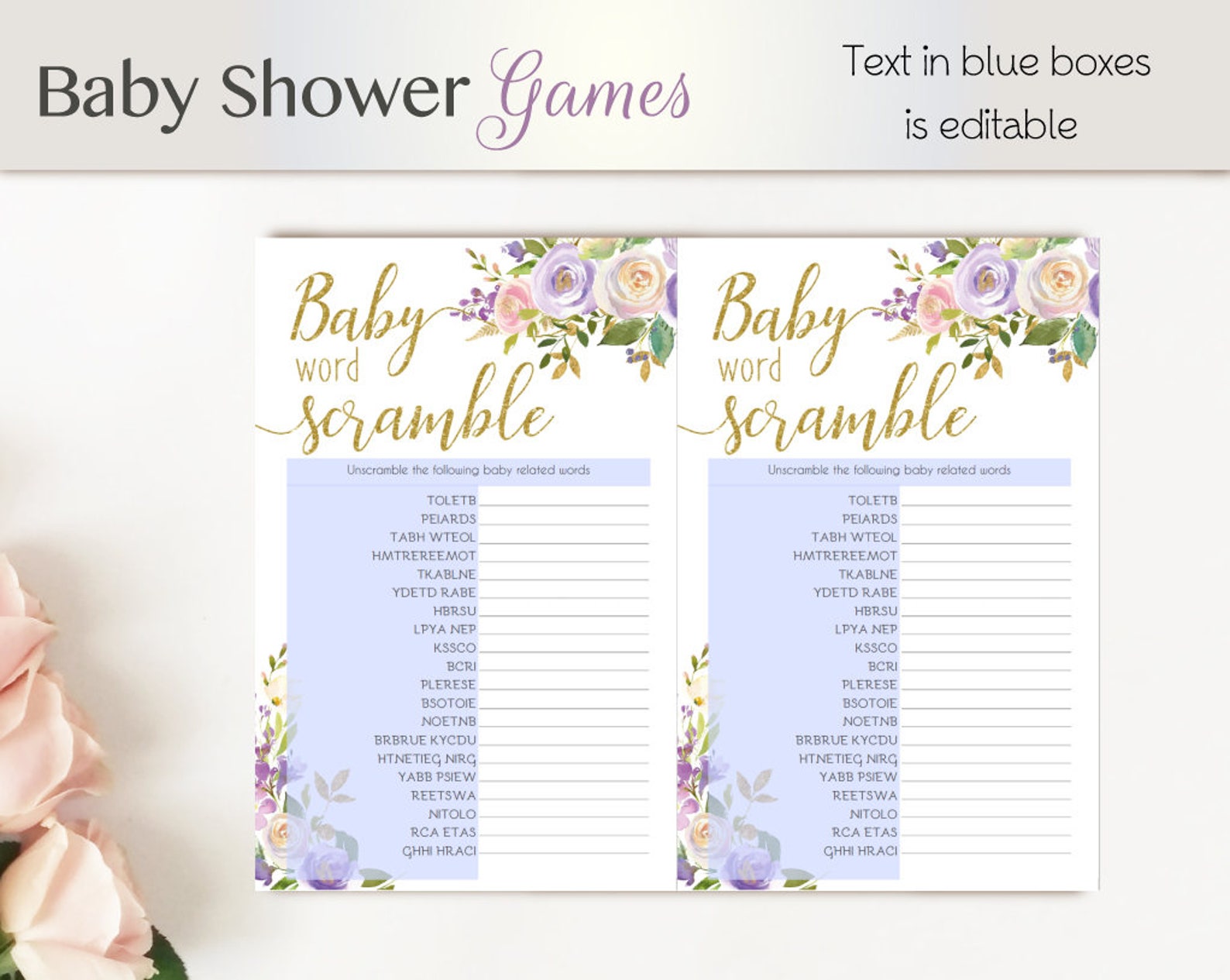 Baby Shower Games purple gold lilac Editable Baby Shower Game | Etsy