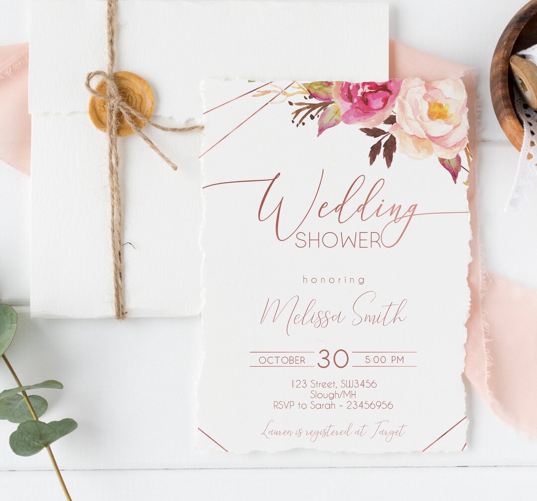 Rose Gold Wedding Shower Invitation, Editable Bridal Shower Invite ...