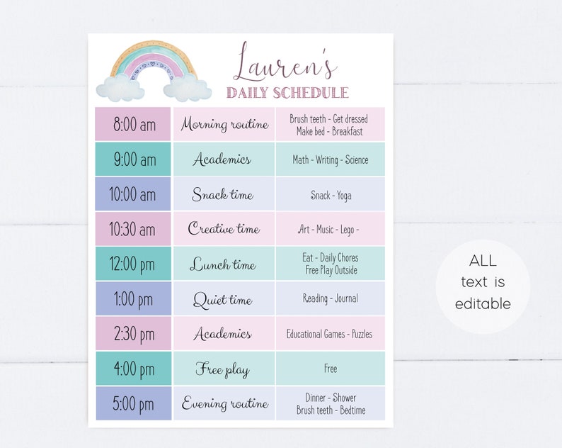 Editable Rainbow Homeschool Planner, Daily Schedule (corjl) - Etsy