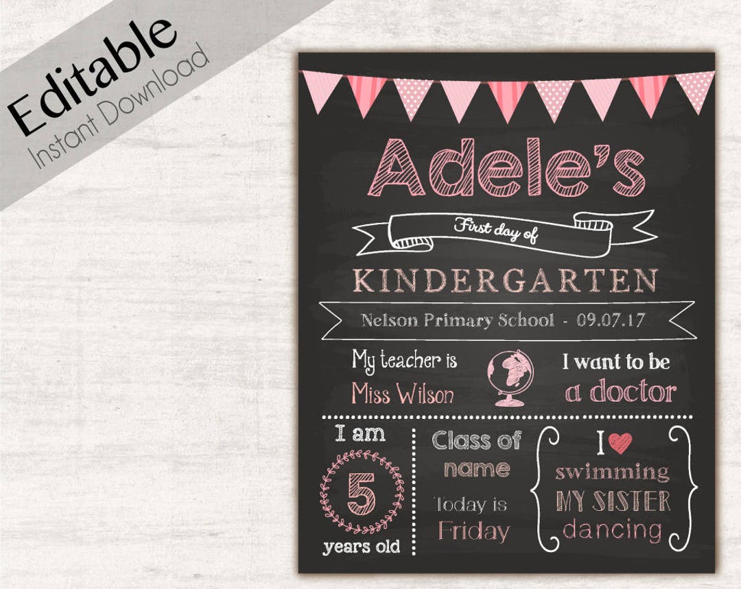 First Day of School Chalkboard Sign, Editable PDF (digital Download) - Etsy