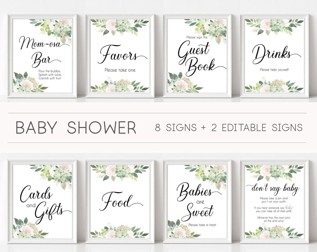 Baby Shower Sign Set, Baby Shower Sign Package Bundle, Baby Succulent ...