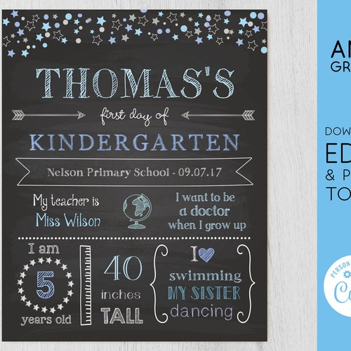 Editable First/last Day of School Sign Printable Blue Green - Etsy