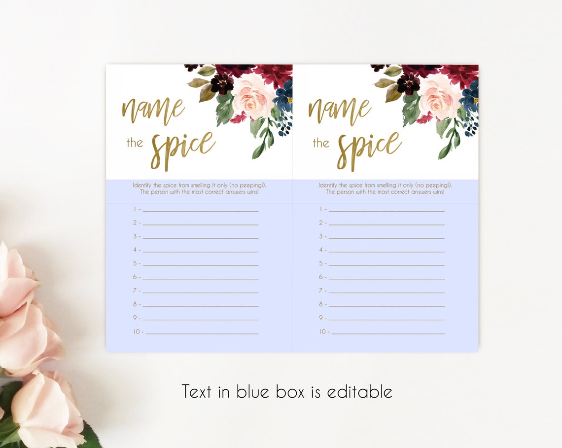 Name the Spice Game Spice Guessing Game Editable PDF Bridal | Etsy