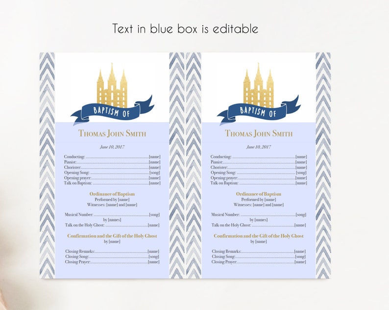 Baptism Program, Editable PDF, LDS Printable Digital Handout Baptism ...