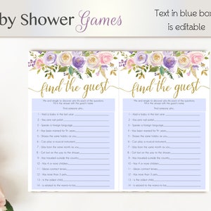Baby Shower Games Purple Gold Lilac, Editable Baby Shower Game Package ...