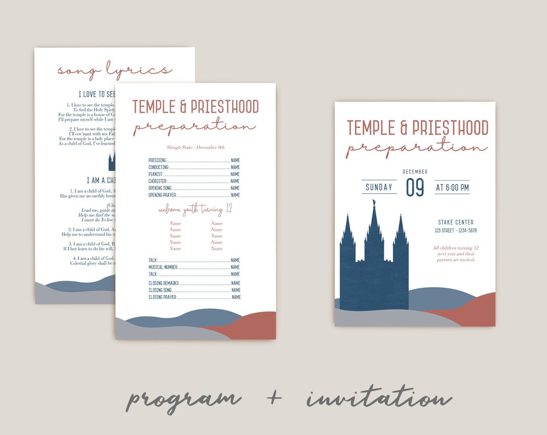 Temple and Priesthood Preparation Meeting, EDITABLE Invitation Program ...