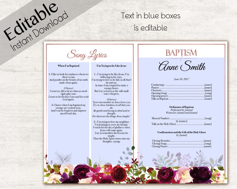 Baptism Program Editable PDF Printable Digital Handout Girl | Etsy Baptism Program Editable PDF Printable Digital Handout Girl | Etsy