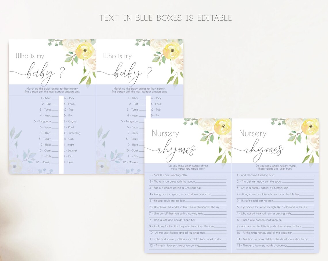 Baby Shower Games, White Pink Baby Shower, Baby Shower Games Bundle ...