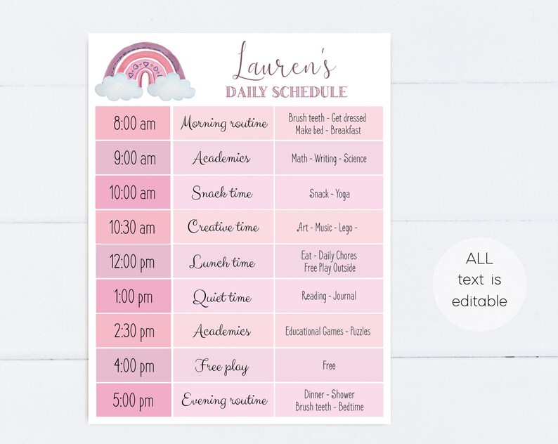 Editable Home School Daily Planner, Editable Daily Routine Schedule ...