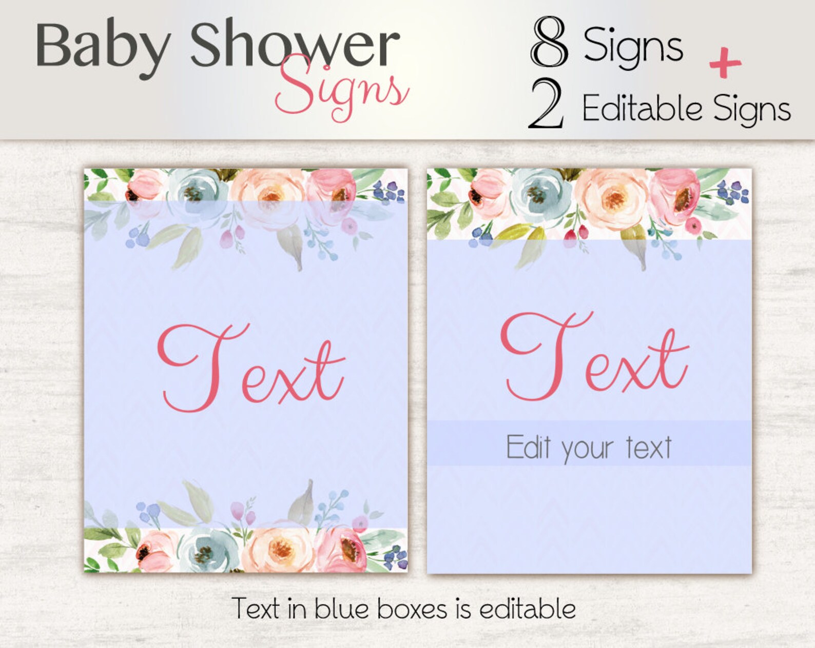 Baby Shower Sign Set, Baby Shower Editable Sign Package Set Bundle ...