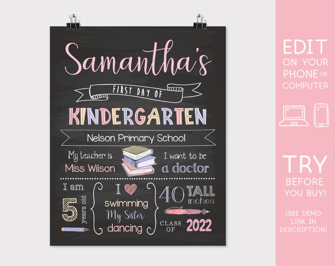 Back to School Sign 2025, First/last Day of School Sign Editable, First ...
