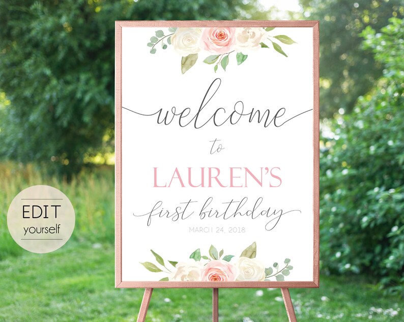 Welcome Sign Birthday Party Template 1st Birthday Editable | Etsy