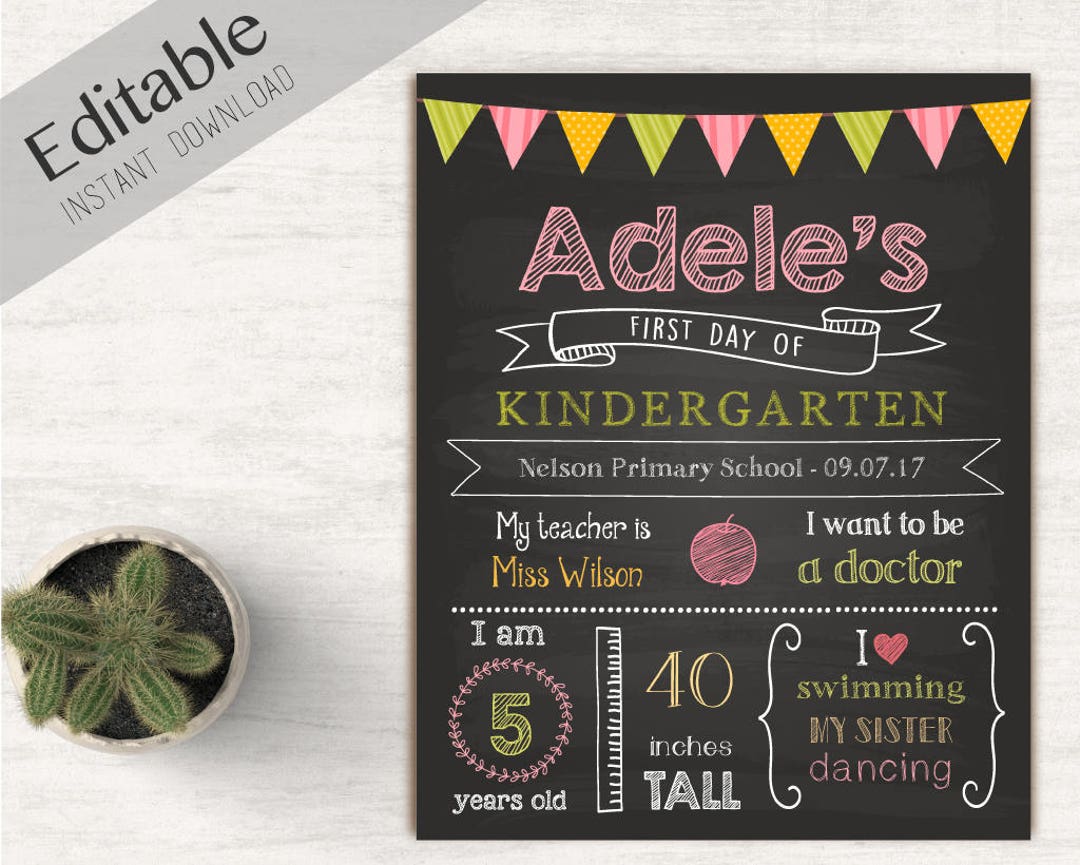 First Day of School Chalkboard Print, Editable Text, DIY, Art Print ...