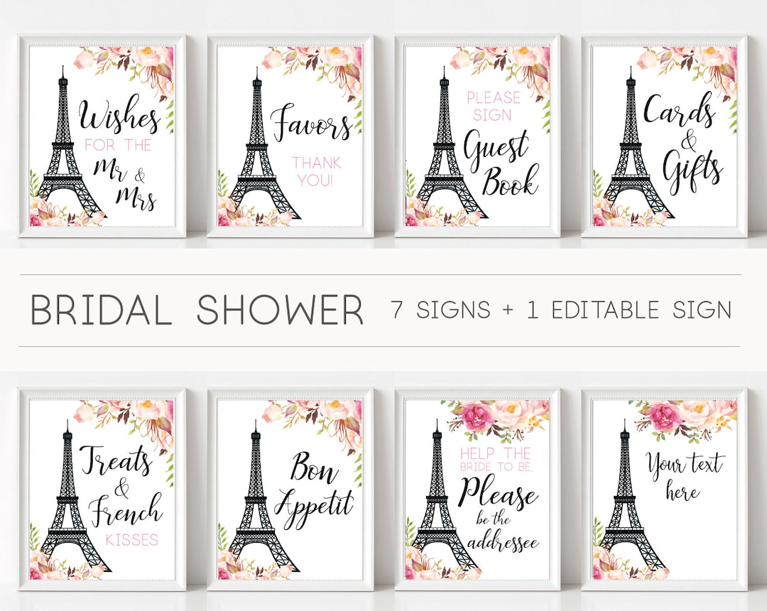 Sign Paris Themed Bridal Shower, Bridal Shower Sign Package Bundle ...