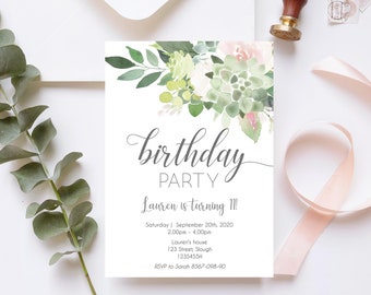 Dusty Rose Birthday Invitation - Etsy