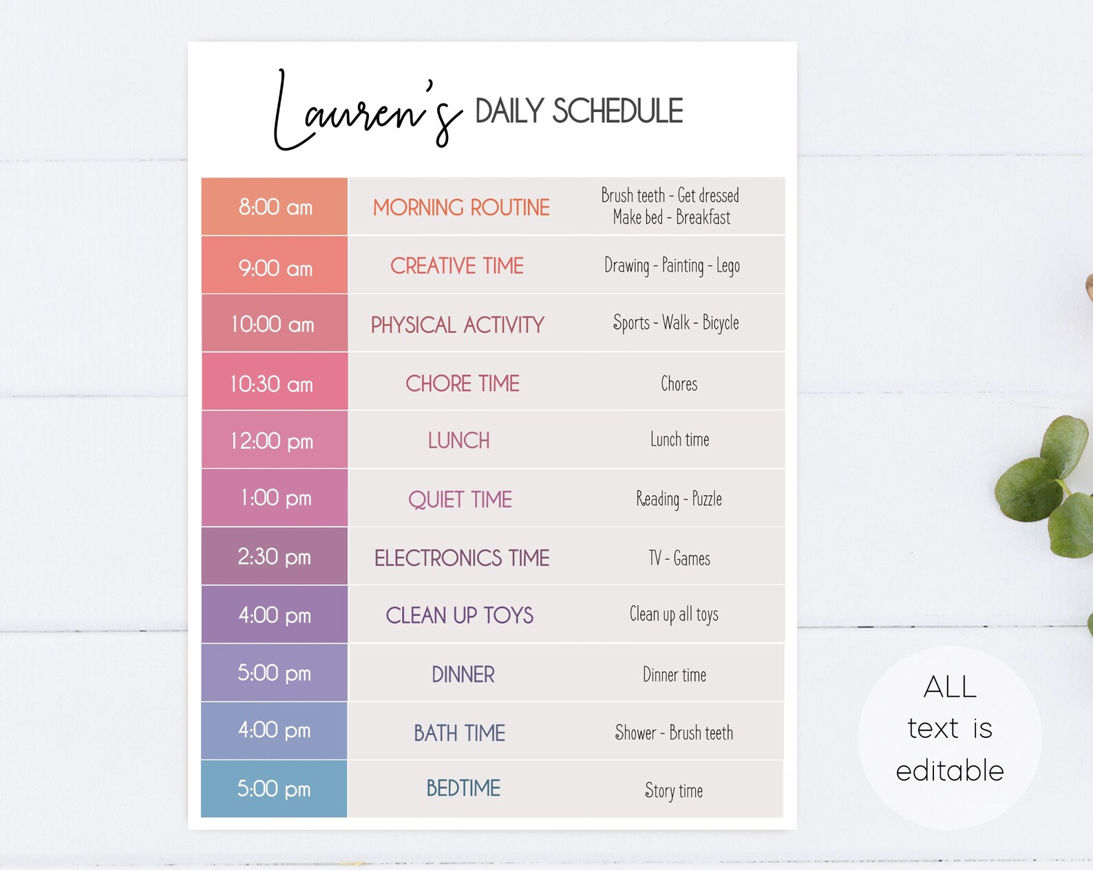 Editable Home School Daily Planner, Editable Daily Routine Schedule ...