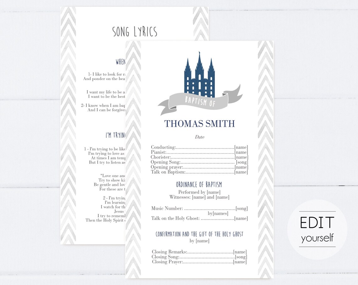 Baptism Program Editable Program LDS Printable Digital - Etsy