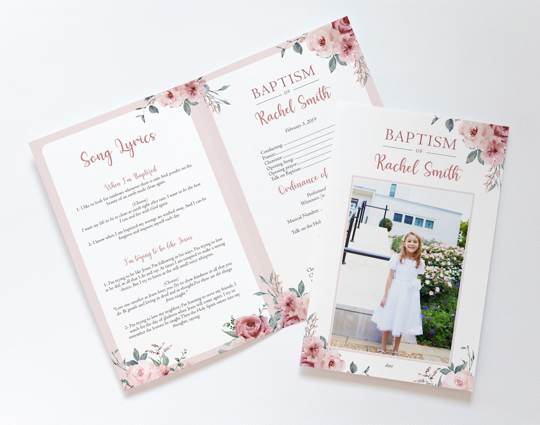 LDS Editable Baptism Program, Editable Dusty Rose Flowers Program ...