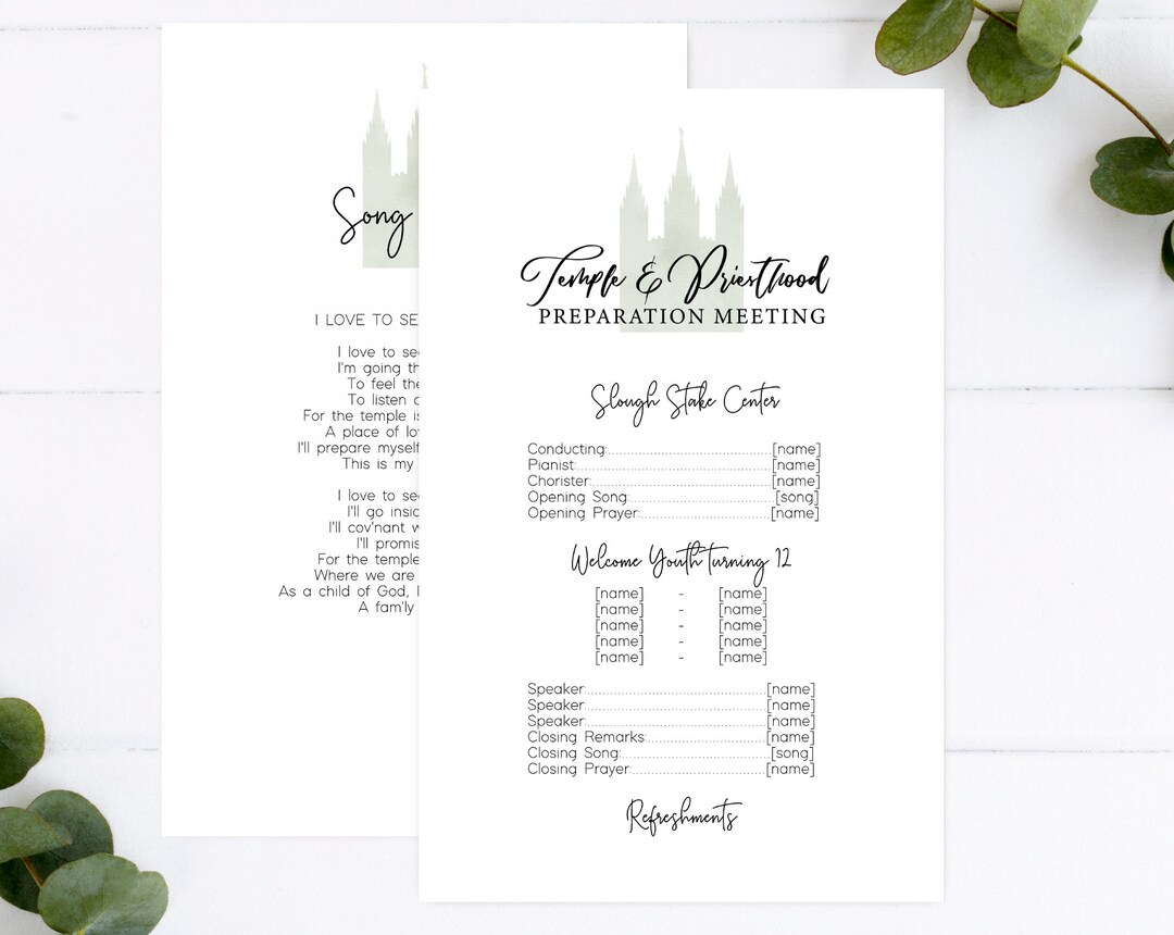 Temple and Priesthood Preparation Meeting, EDITABLE Program Printable ...