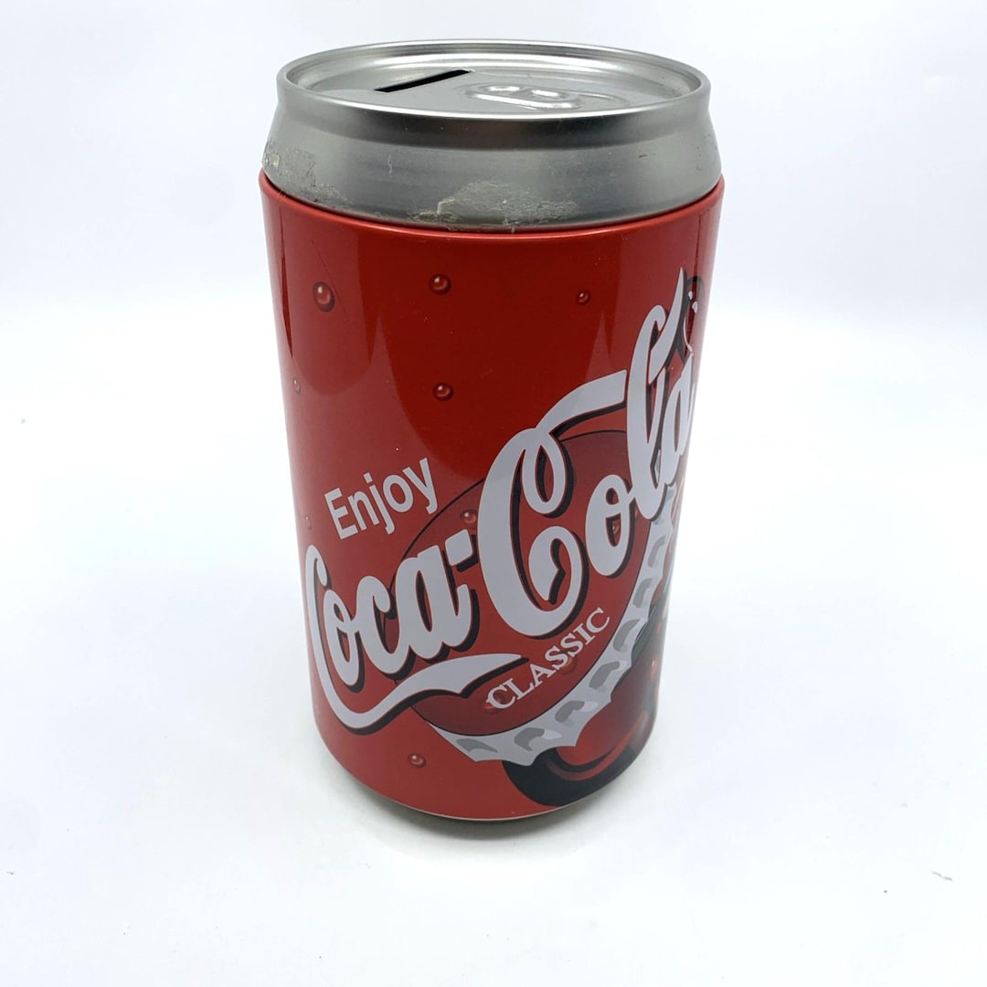 Enjoy Classic Coca-cola Red Tin Piggy Bank 8" Tall Coin Slot Removable ...