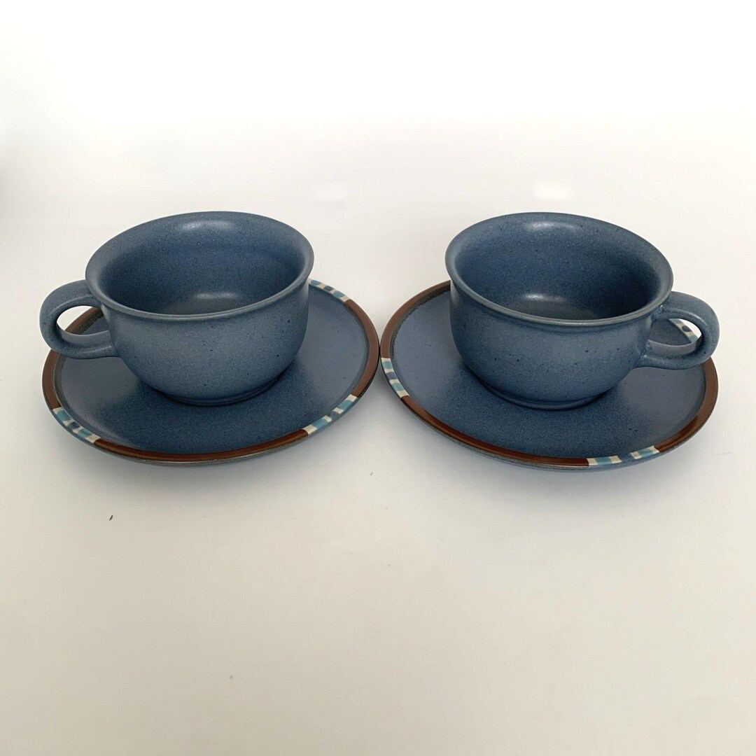 Two Dansk Mesa Sky Blue Coffee Cup and Saucer Sets Japan Stoneware Mugs ...