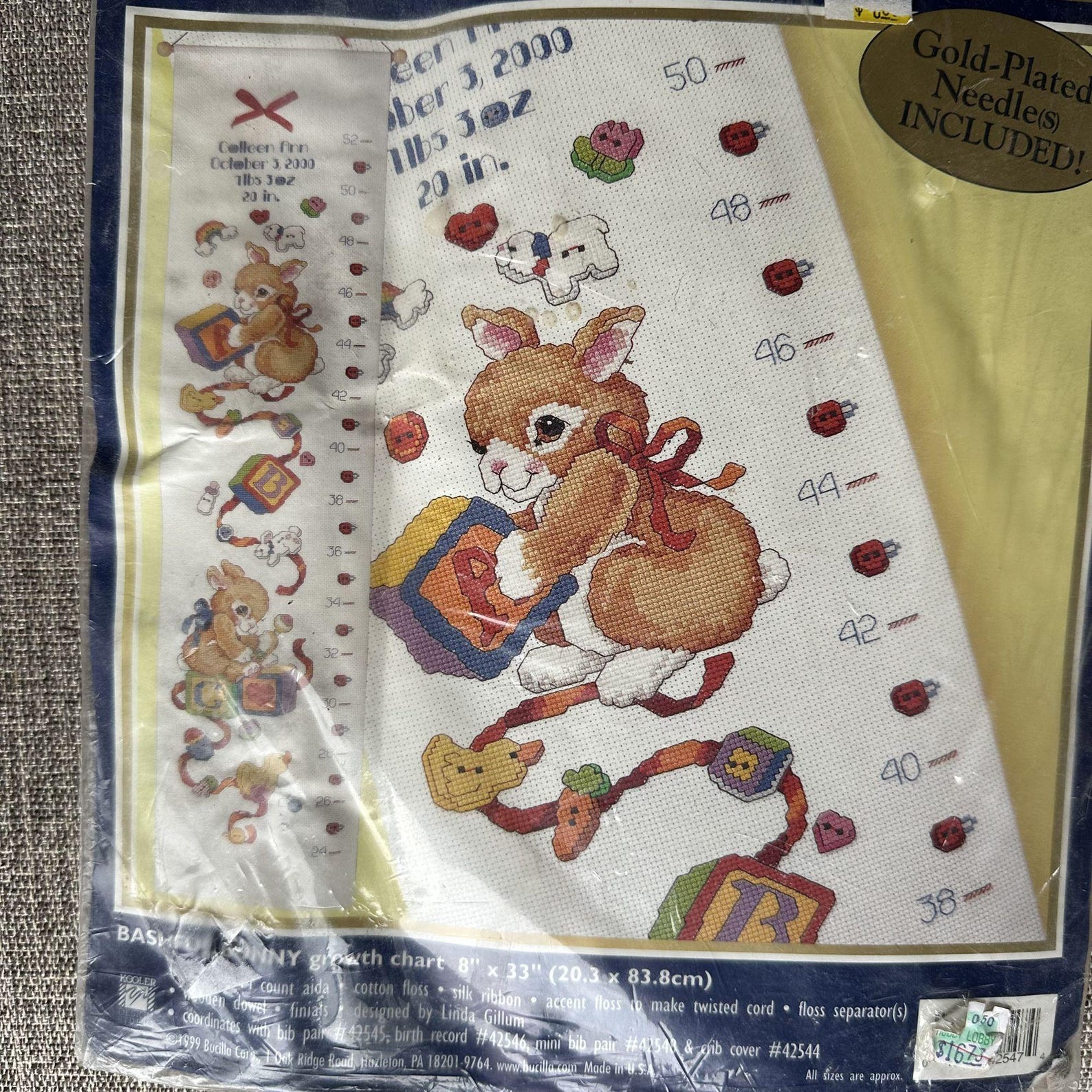 Bucilla Baby Counted Cross Stitch Kit 42547 Bashful Bunny Growth Chart ...