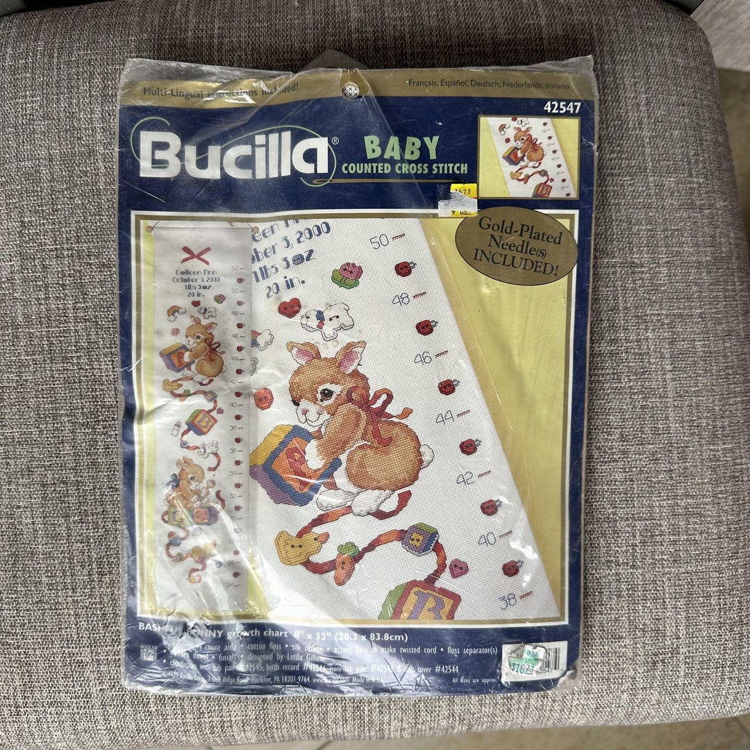 Bucilla Baby Counted Cross Stitch Kit 42547 Bashful Bunny Growth Chart ...