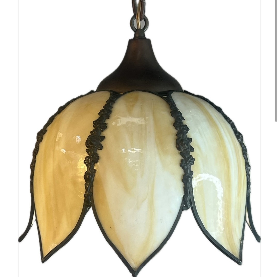 Mid Century Restored Bent Glass Tulip Pendant Light Fixture - Etsy